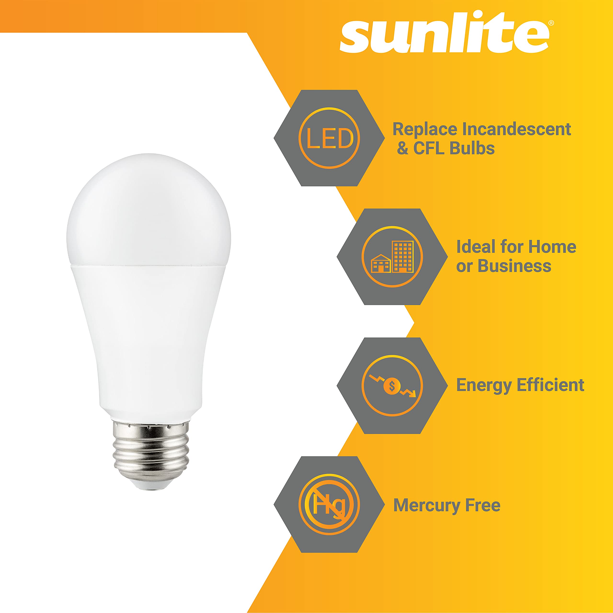 Sunlite 80809 LED A19 Light Bulb, 15 Watts (100W Equivalent), 1600 Lumens, Medium E26 Base, Dimmable, UL Listed, Energy Star, Frost, 5000K Super White, 1 Pack