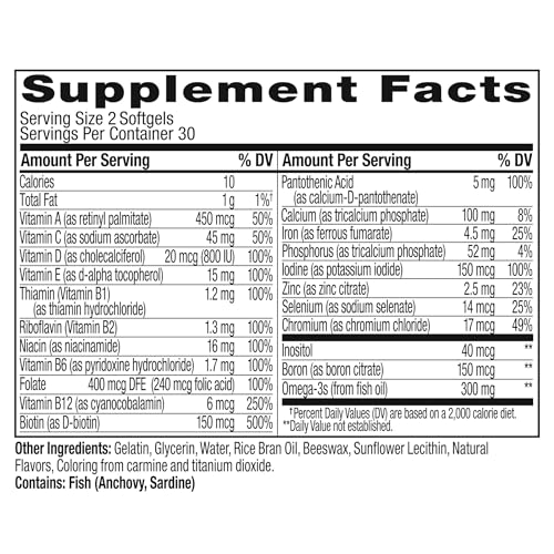 OLLY Ultra Women's Multi Softgels, Overall Health and Immune Support, Omega-3s, Iron, Vitamins A, D, C, E, B12, Daily Multivitamin, 30 Day Supply - 60 Count