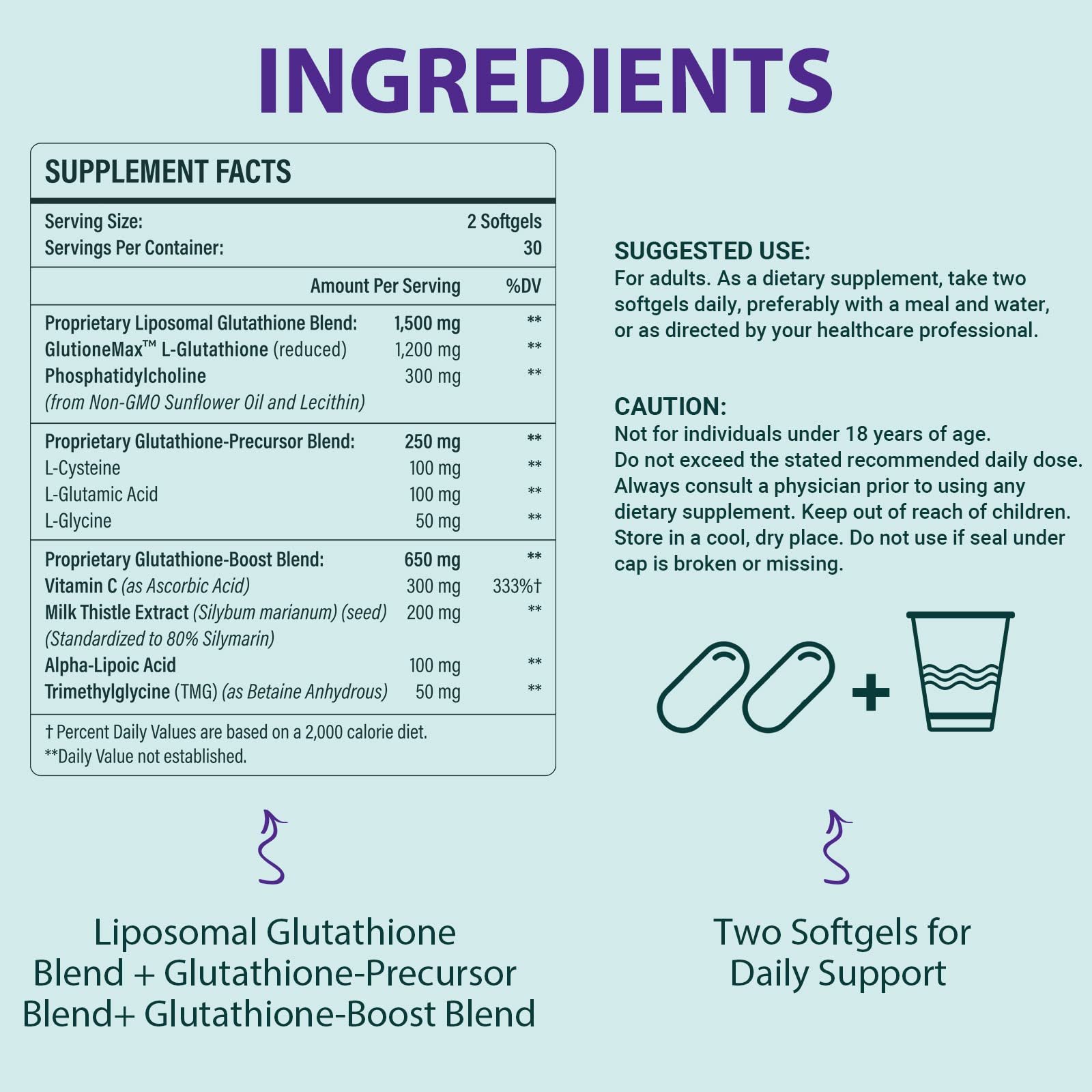Misstay 2400 MG Complex Liposomal Glutathione Softgels 1500 MG, Highest Absorption, Active Form Reduced Glutathione Supplement, L-Glutathione (GSH) Supplement for Immune, 60 Softgels