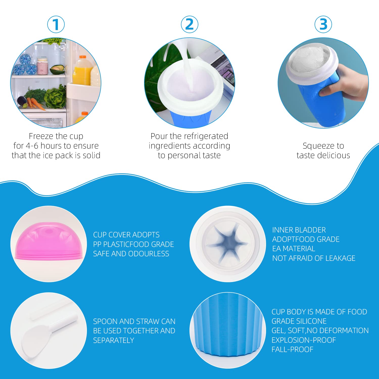 RAUMAXE 2 Pack Slushy Cup Slushy Maker Cup Large Capacity 500ml Frozen Magic Cup Cooling Maker Cup Freeze Mug Milkshake Smoothie Mug
