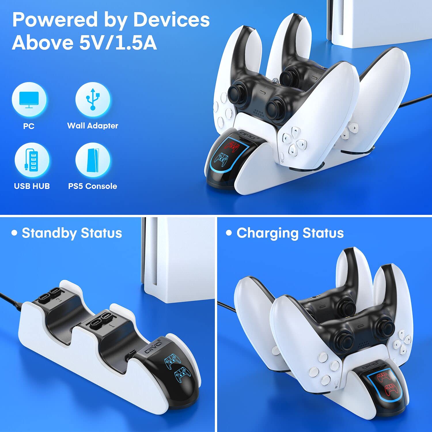 PS5 Charging Station, OIVO PS5 Controller Charger Dock Station Replacment for PS5 Dualsense Controller, PS5 Console Controller Charger, PS5 Charging Dock with 4 USB-C Adapter & PS5 Charging Cable