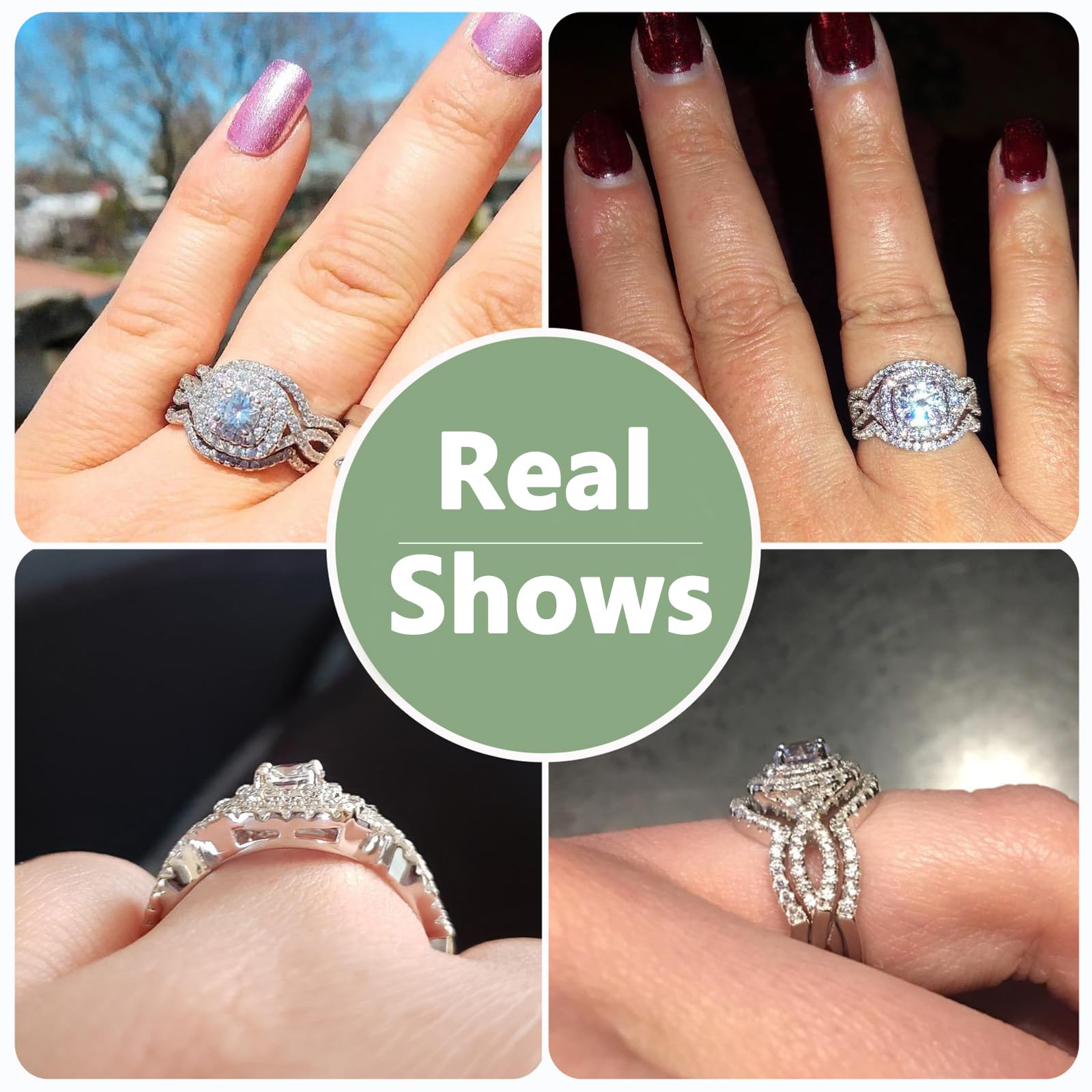 Newshe Jewellery Wedding Rings for Women AAAAA Cz Engagement Ring Set 925 Sterling Silver 3pcs 2Ct White Size 7