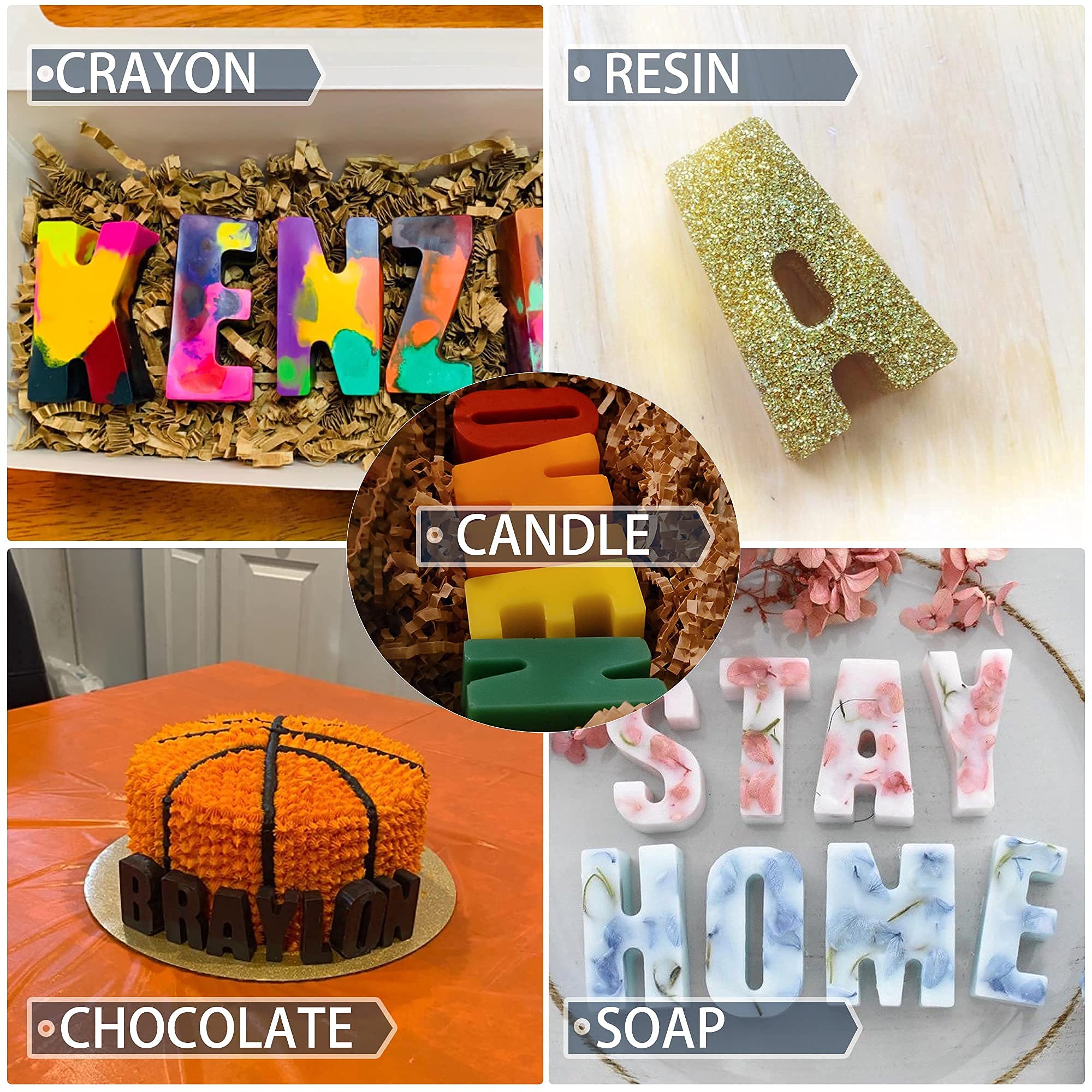 Wocuz 26 Cavities Crayon Letter Silicone Mold Larger Alphabet Baking Silicone Mold 13.2x 8.9x1.3 Inch Abc Kitchen Utensils Cake Pan Candy Making Supplies For Biscuit Ice Cube Chocolate Resin Concrete
