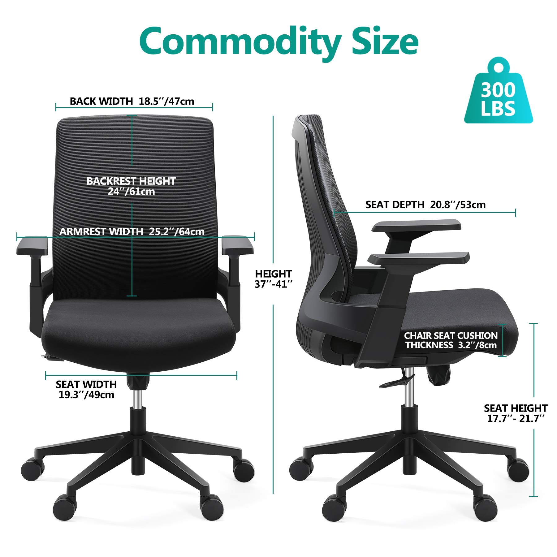 Office Chair, Tribesigns Mesh Chair Desk Chair with Adjustable Lumbar Support Swivel Big and Tall Ergonomic Chair Rolling Task Computer Chair with Thick Seat Cushion, Black