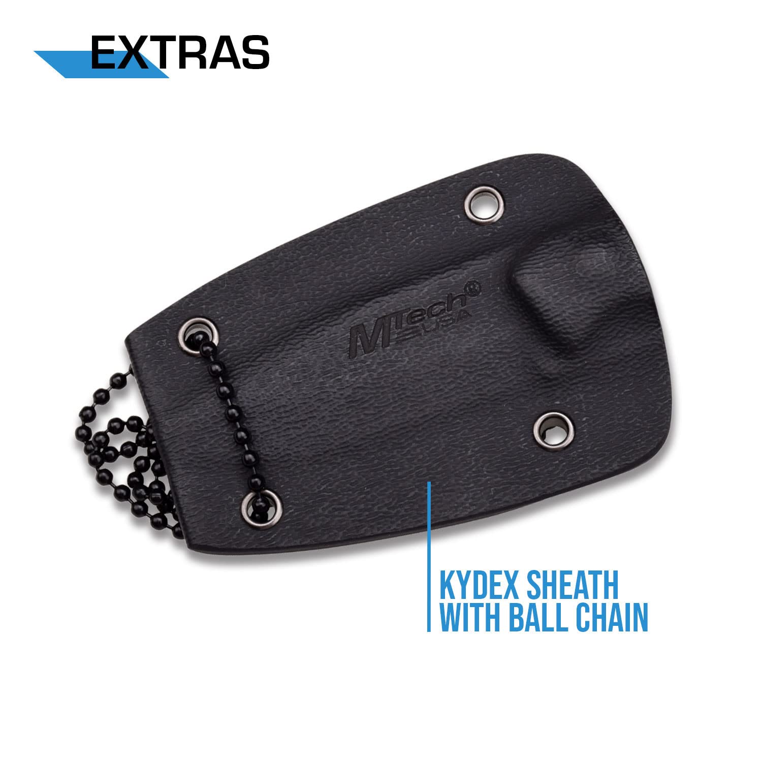 MTech USA β Fixed Blade Knife β Neck Knife β Stonewashed Finish Blade w/ Tan G10 Handle, Full Tang, Kydex Sheath with Ball Chain - Hunting, Camping, Survival, Tactical, EDC β MT-20-30