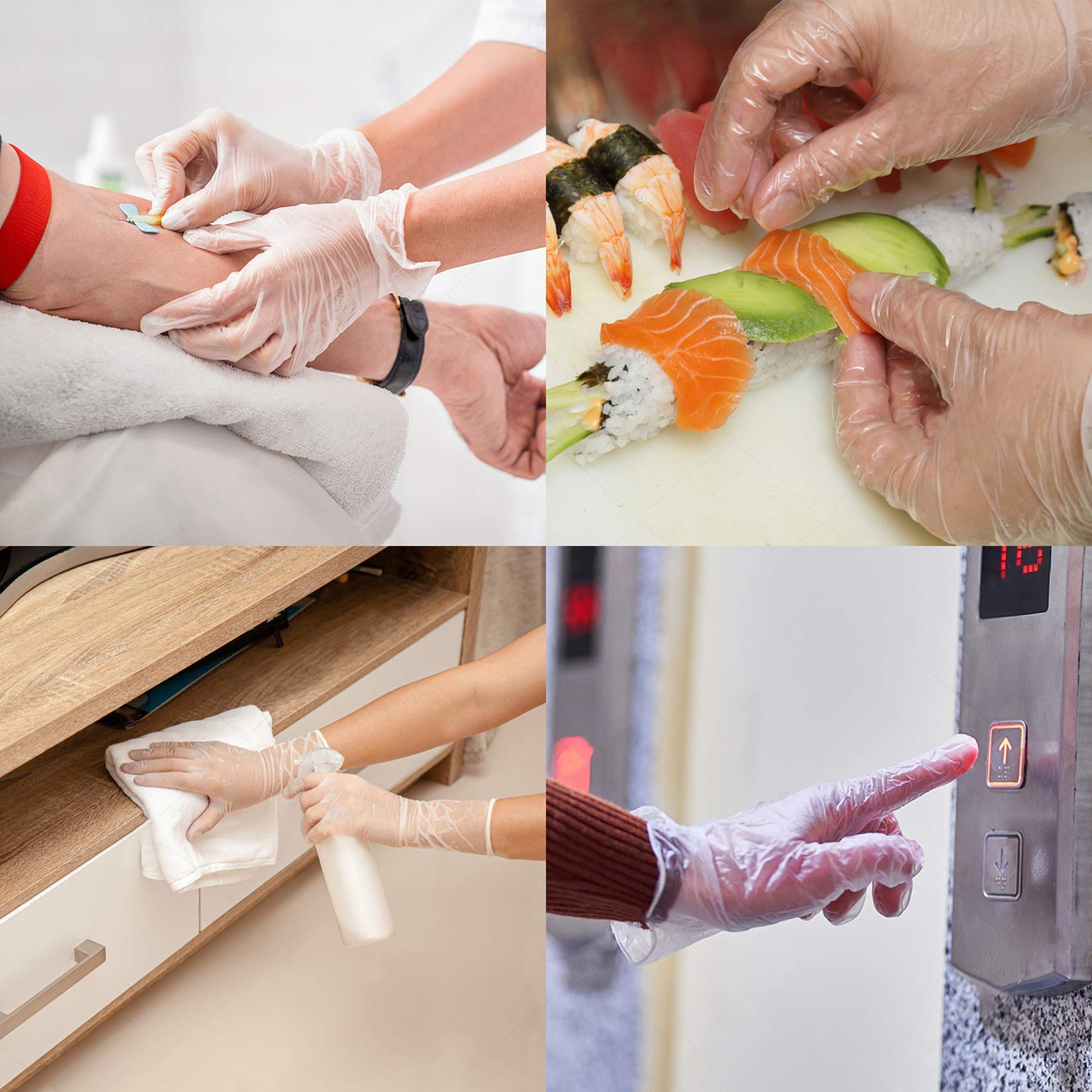 Oh! Trendy Disposable Medical Clear Vinyl Exam Gloves Industrial Gloves - Latex-Free & Powder-Free100PCS - Large