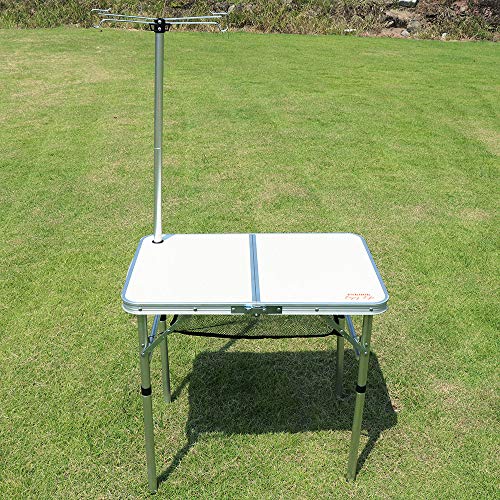 PSKOOK Folding Camping Table Picnic Table Perfect Size for Travel BBQ Beach Portable Lightweight Aluminum Folding Table (White w/Net&Pole, 70 * 50 * 64 cm)