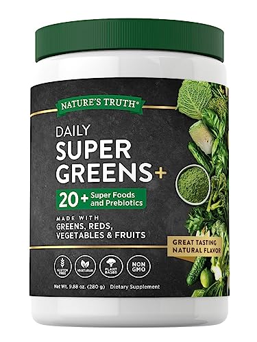 Nature's Truth Super Greens Powder Supplement | Fruit & Vegetables Superfood Blend | Vegan, Non-GMO & Gluten Free Juice & Smoothie Mix | 9.88 oz