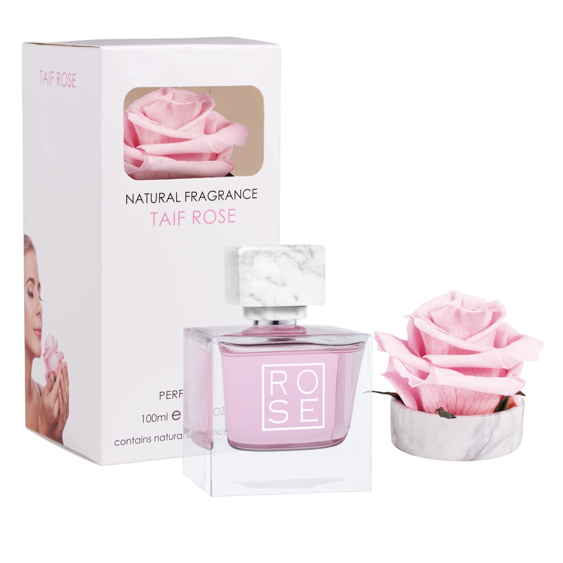 Natural Fragrance Eau de Parfum 3.4 Fl Oz | Plus Its Base Note Flower Hydrated To Last Months | Taif Rose Perfume