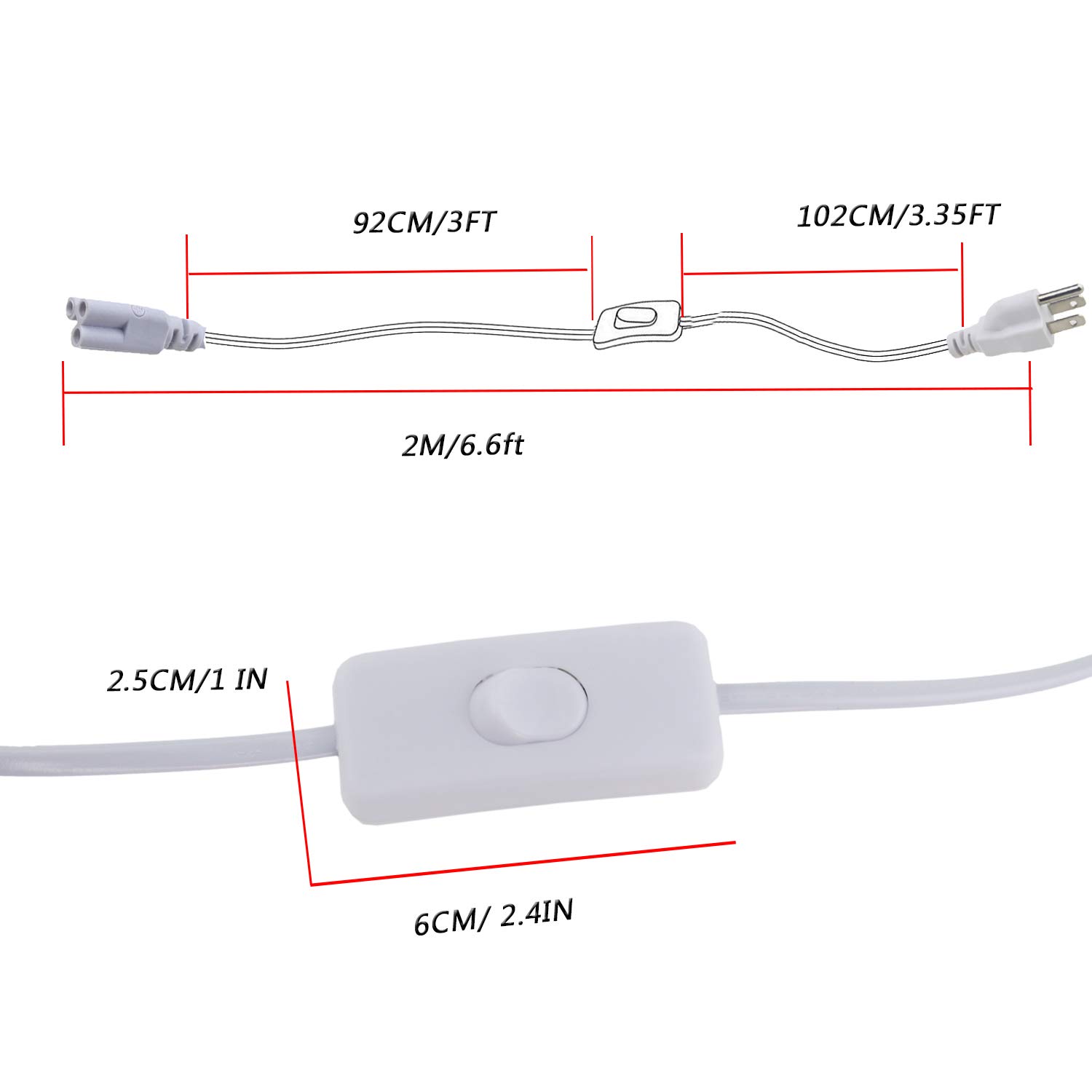 Rextin 4pack 6.6FT T5 T8 LED Tube Power Extension Cable with US Plug,LED T5/T8 Light Tube Integrated LED Light Fixture Extension Cable Wire (6.6ft 4pack without on/off)