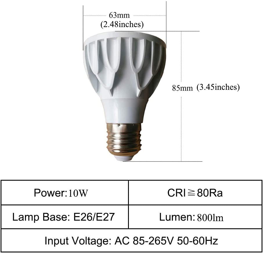 PAR20 LED Light Bulbs COB Spotlight(4 Pack) 10W AC85-265V 3000K Warm White E26 Medium Screw Base 80 Watt Equivalent Flood Light for Home or Office Space