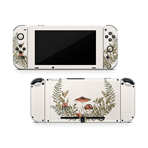 ZOOMHITSKINS Compatible with Switch Skin Cover, Forest Mushroom Autumn Fall Leaves Vintage Botanical, Vinyl Decal Sticker Wrap, Made in The USA