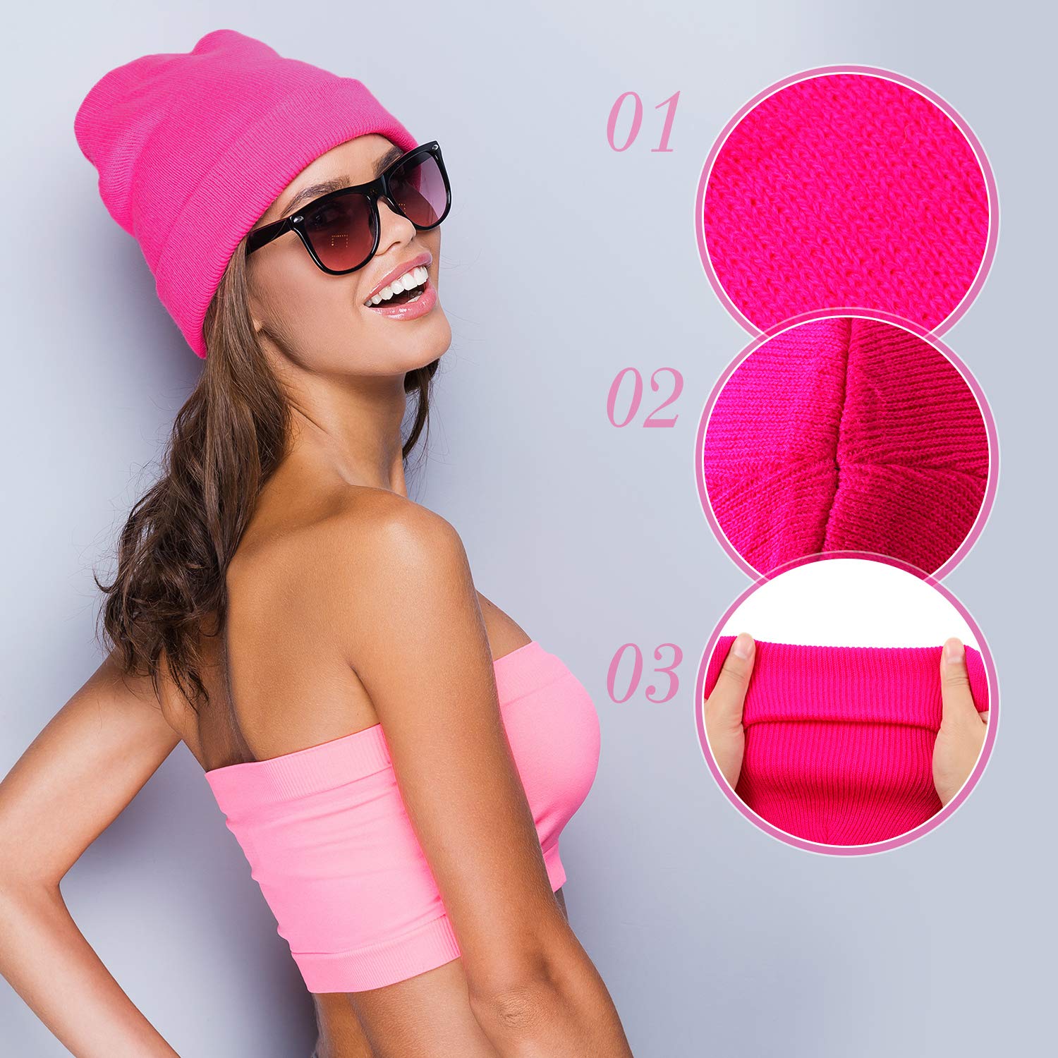 SATINIOR 6 Pieces Neon Beanie Hat Acrylic Watch Hat Plain Knit Long Skullcap Fisherman Beanie Unisex, Medium