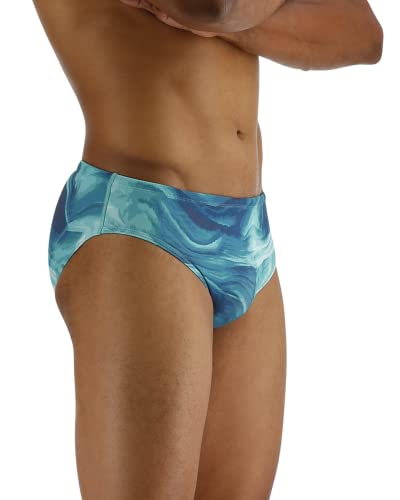 TYR Men's Standard Durafast Elite Racer Brief Swimsuit, Mezio Teal, 28