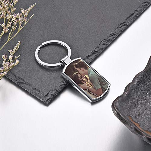 PiercingJ Custom Keychain with Picture Personalized Color Photo Pictures Message Keychain Anniversary Memorial Gift Silver for Family Lover