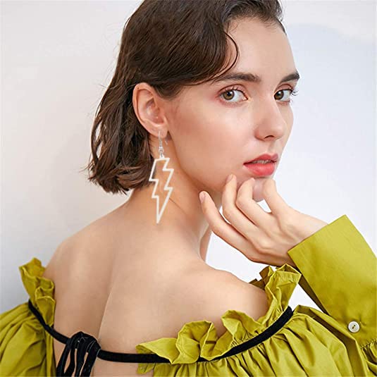 RUIZHEN Bright 3 Colors Acrylic Exaggerated Lightning Bolt Dangle Earrings Women Party Earrings Halloween Costume Accessories Jewelry (white)