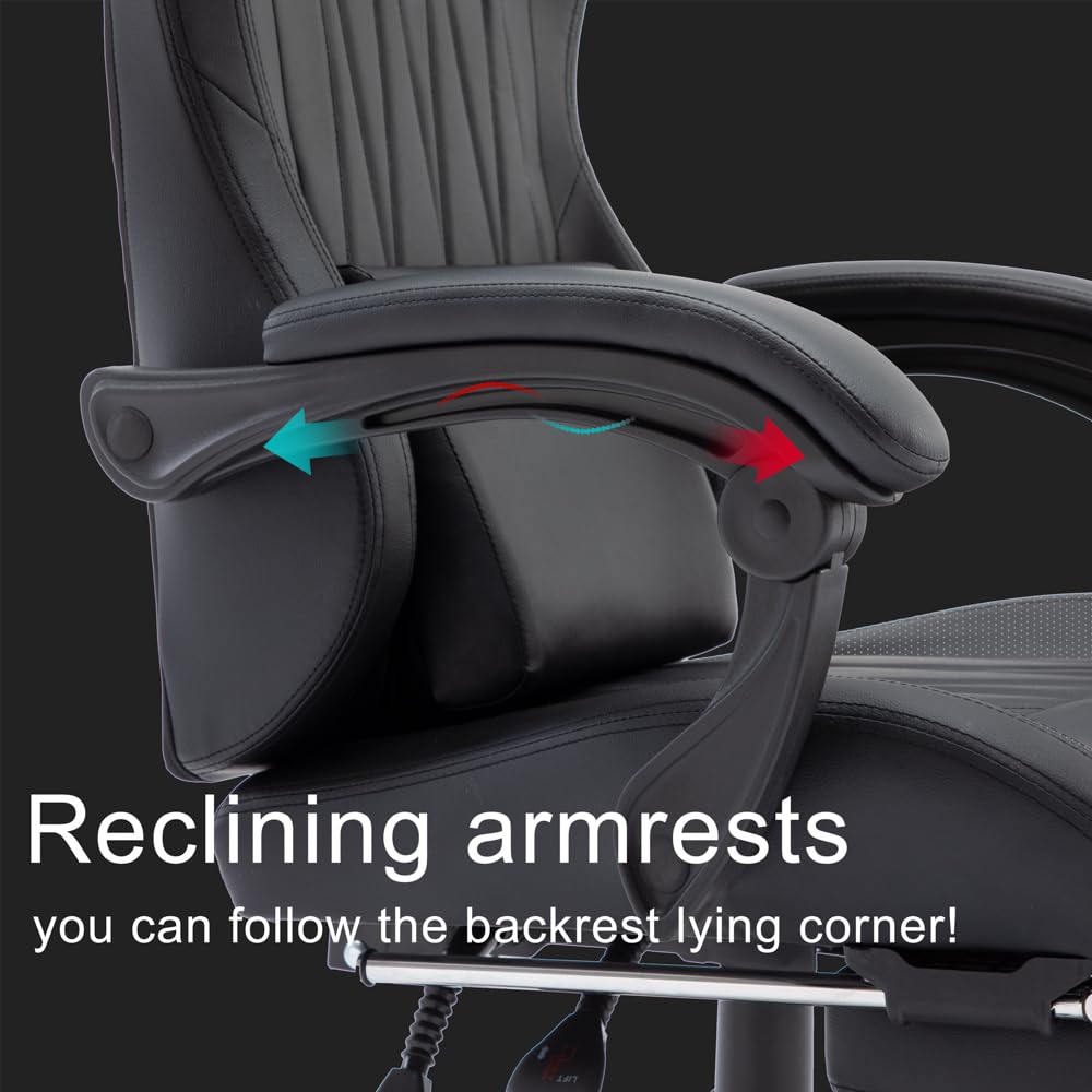 OHAHO Gaming Chair, Office Chair High Back Computer Chair Leather Desk Chair Racing Executive Ergonomic Adjustable Swivel Task Chair with Headrest and Lumbar Support (Dark Black)