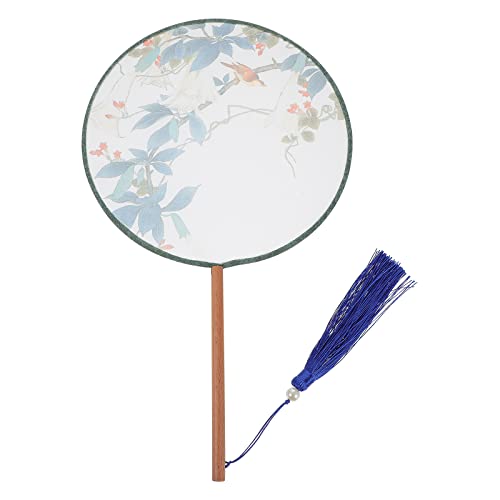 wrtgerht Chinese Round Fan Ancient Hand Fan Translucent Silk Fan Vintage Embroidery Hand Circular Fan Silk Dance Fan Wedding Supplies