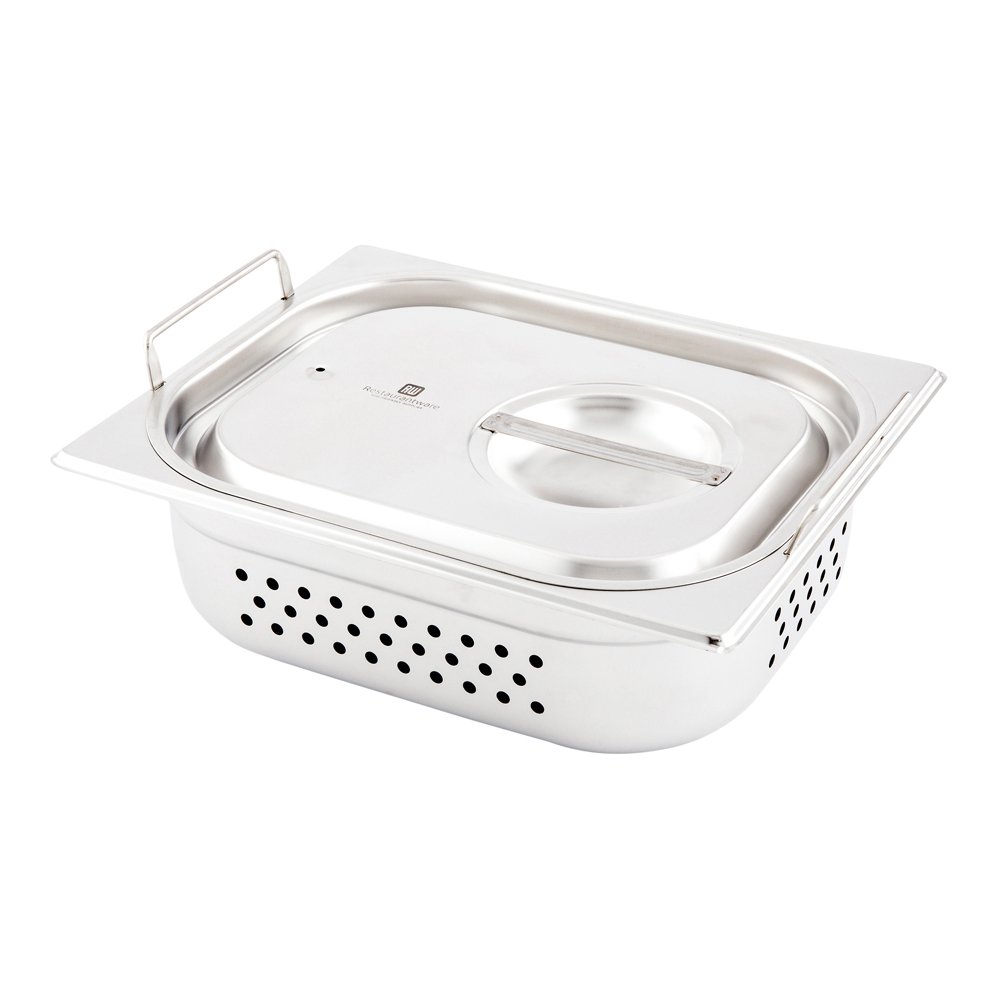 Restaurantware Perforated Steam Table Pan - Half Size - 4" Deep - Collapsible Handles - Anti Jam - Commercial Grade Stainless Steel - 1ct Box - Met Lux