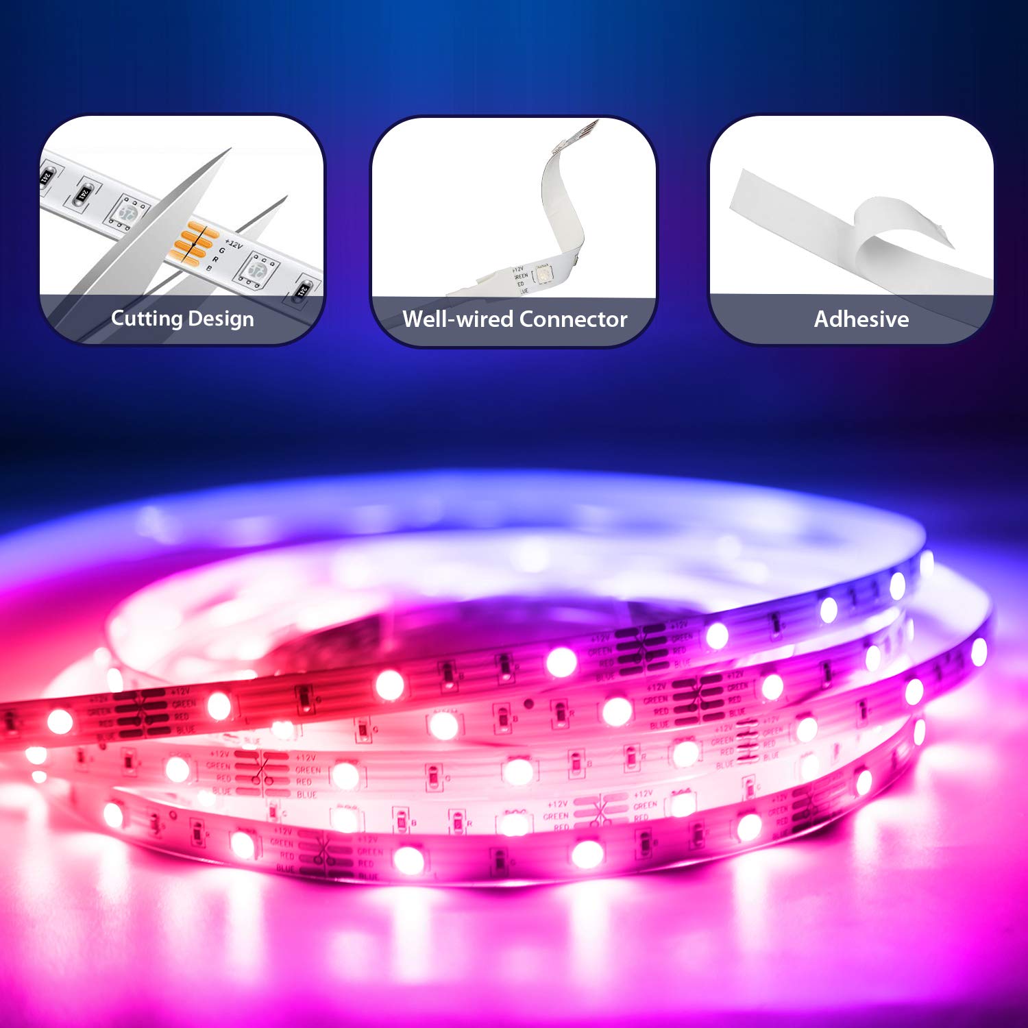 QJB LED Strip Lights Music, LED ft Music Sync Color Changing Led Lights with Timing Lights,40Key Remote,for Bedroom,Kitchen,TV, Party(16.4FT*2)