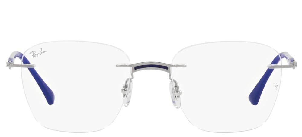 Ray-Ban RX8769 Titanium Square Prescription Eyeglass Frames, Blue On Silver/Demo Lens, 49 mm