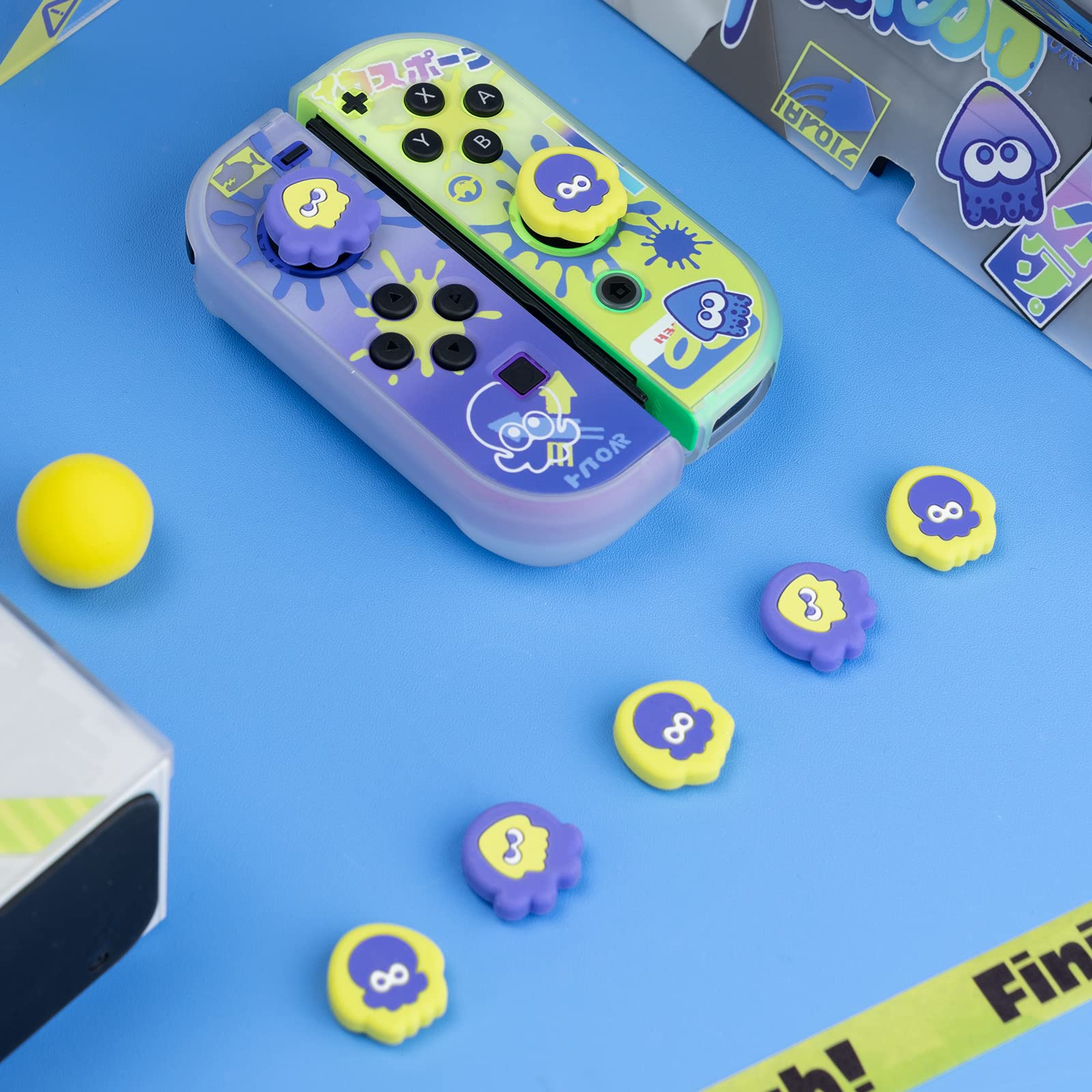 Yocore Splatoon 3 Switch Thumb Grip Caps,Soft Silicone Thumb Grips,Analog Soft Silicone Joystick Caps Stick Caps for Switch/OLED/Switch Lite,4 Pcs