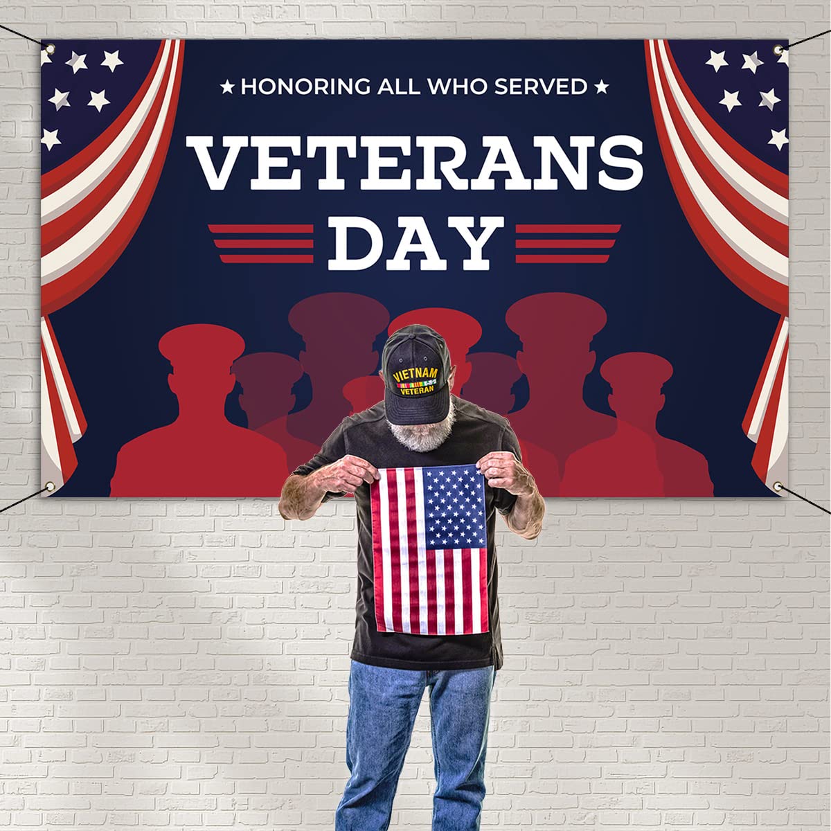Pudodo Veterans Day Photo Booth Backdrop Honoring All Who Served Photography Background Wall Decoration
