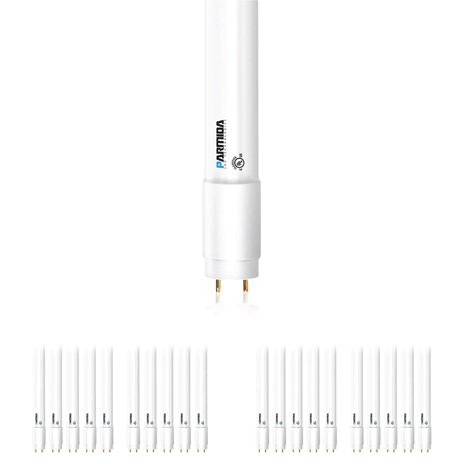 PARMIDA 20-Pack 4FT LED T8 Ballast Bypass Type B Light Tube, 18W, UL-Listed for Single-Ended & Dual-Ended Connection, 2200lm, Frosted Lens, T8 T10 T12, UL, FCC - 3000K