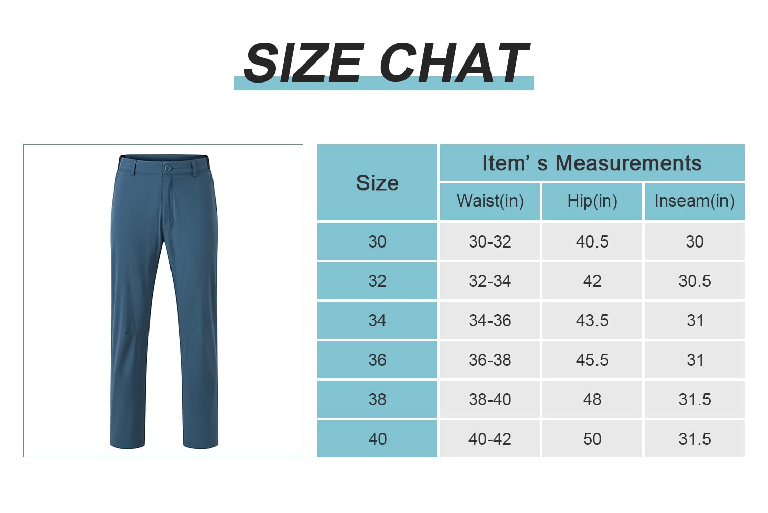 TBMPOY Mens Stretch Golf Pants Lightweight Quick Dry Casual Work Pant with 3 Pockets Stone Blue 40