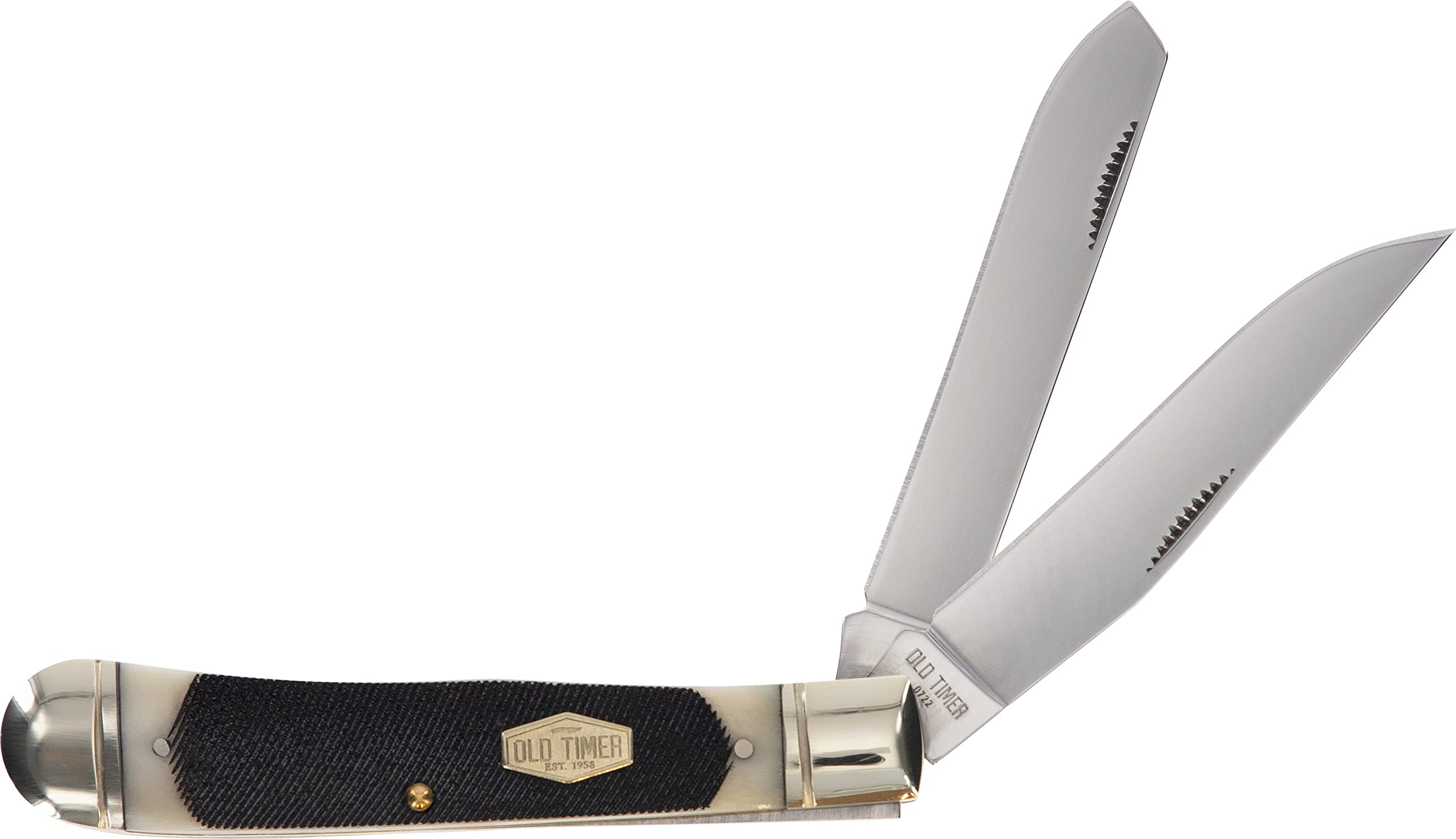 Old Timer 95OTB Genuine Bone Large Gunstock Trapper 7.3in S.S. Traditional Folding Knife with 3.1in Clip Point and Bone Handle for Outdoor, Hunting, Camping and EDC