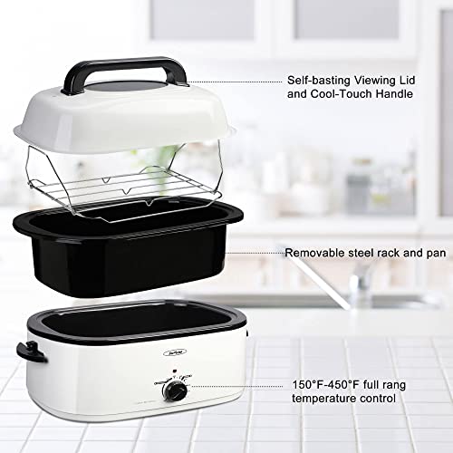 Roaster Oven 26 Quart Electric, Turkey Roaster with Lid Glass Window Design,Large Stainless Steel Turkey Roaster Oven