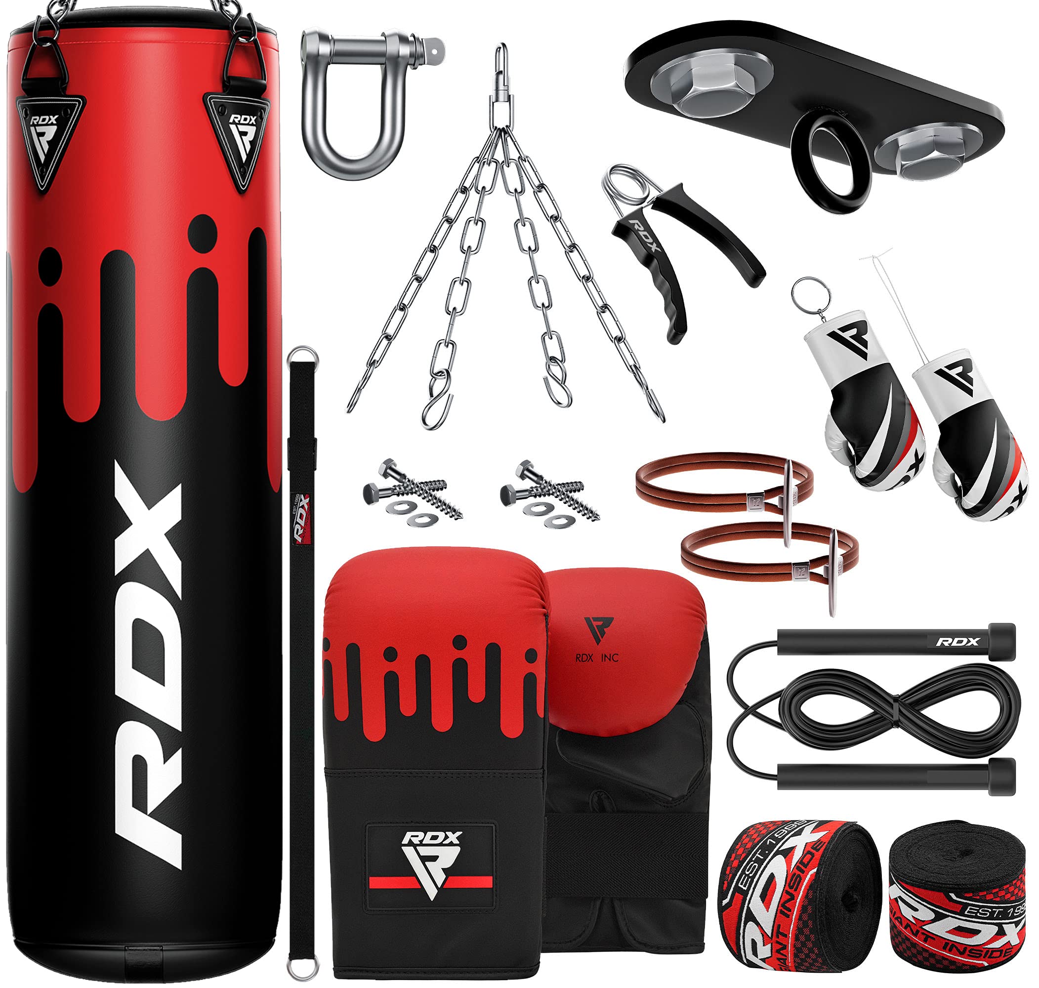 RDX Punching Bag for Boxing Training, 13PC unfilled 4ft 5ft Heavy Bag Set with Punching Gloves, Ceiling Hook, Chain, for Grappling, MMA, Kickboxing, Muay Thai, Karate, Taekwondo, BJJ