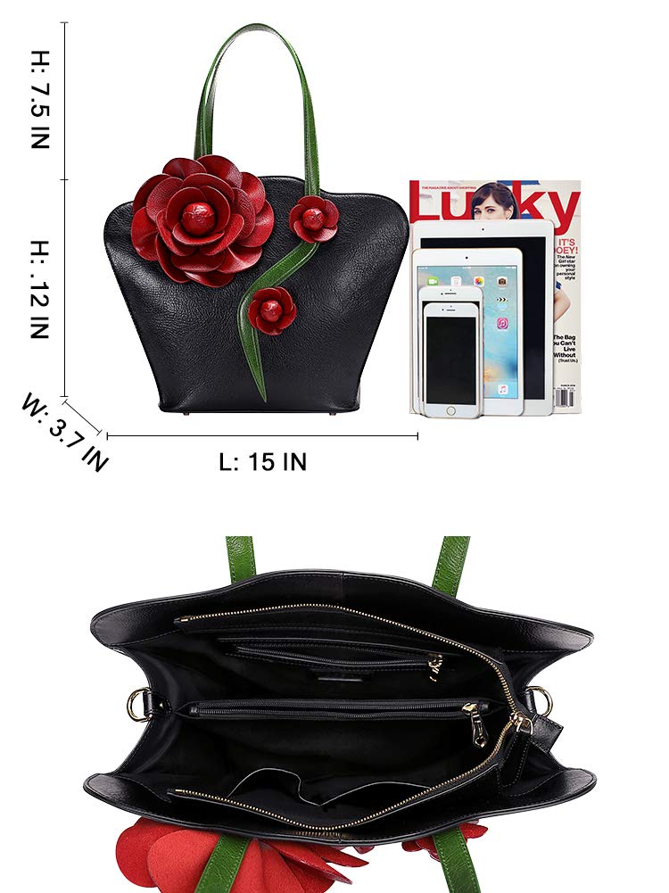 PIJUSHI Designer Floral Purses and Handbags for Women Top Handle Satchel Handbag Ladies Shoulder Bag(20105 Black)