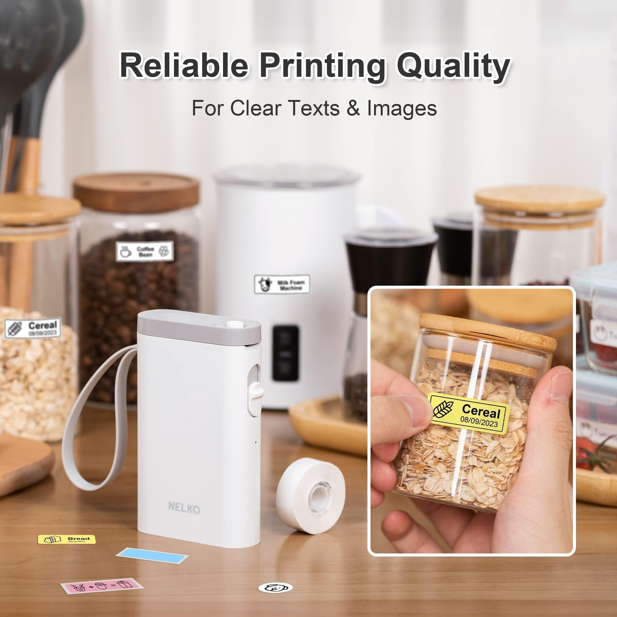 NELKO Label Maker Machine with Tape, P21 Portable Bluetooth Label Printer, Wireless Built-in Cutter Sticker Maker Mini Label Makers with Multiple Templates for Organizing Storage Office, Off-White