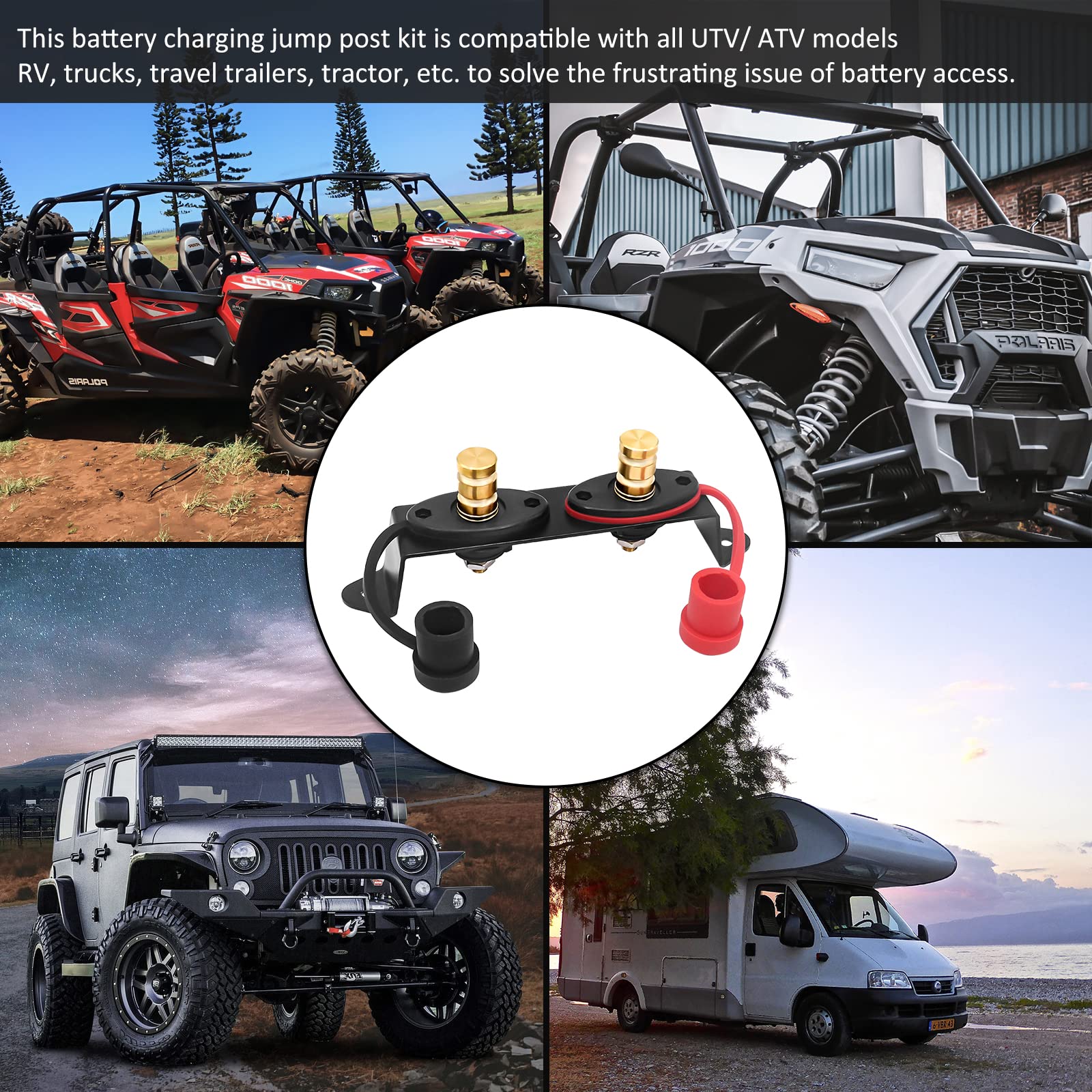 UTV Remote Battery Charging and Jump Posts, Battery Terminals Relocation Kit with 4 Gauge Tinned OFC Cable & Mounting Bracket, Quick & Easy Charging, for UTV ATV Slingshot Car Trucks RV Tractor Boat