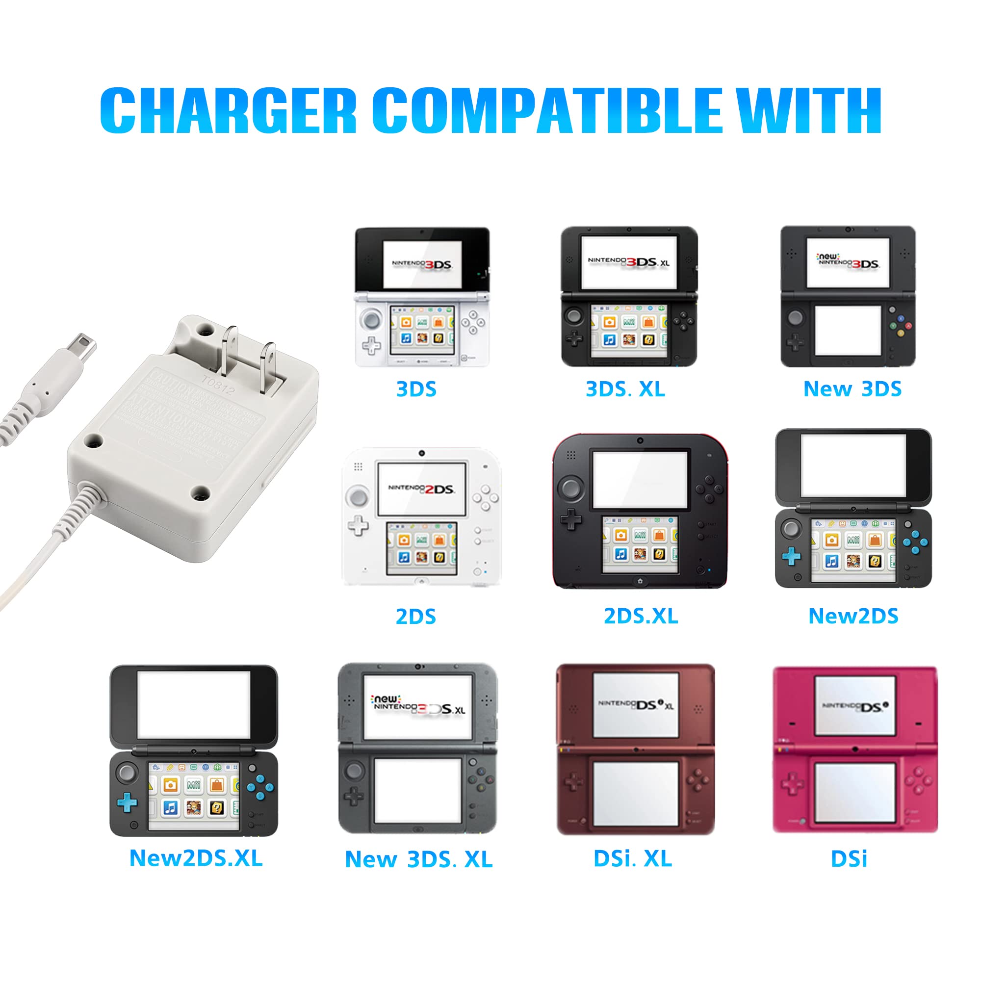 NEW 3DS Charger Kit, AC Power Adapter Charger and Stylus Pen for Nintendo NEW 3DS, Wall Travel Charger Power Cord Charging Cable (100-240 v)