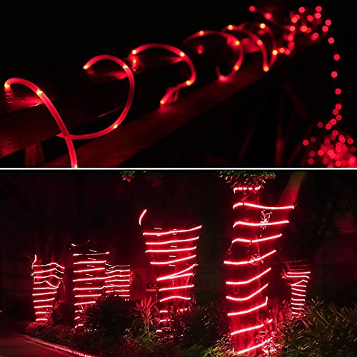 Oluote Solar Rope Lights, 200 LEDs 66ft/20M/2 Modes Waterproof Solar String Copper Wire Light, Outdoor Rope Lights for Garden Yard Path Fence Tree Wedding Party Decorative (Red, 66ft)