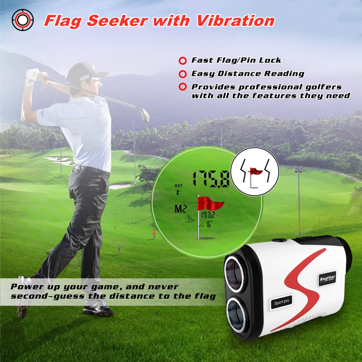Raythor Pro Golf Rangefinder for Professional Golfers, Laser Range Finder with Slope & Non Slope Physical Switch, Flag-Lock with Pulse Vibration, Continuous Scan, Rechargeable