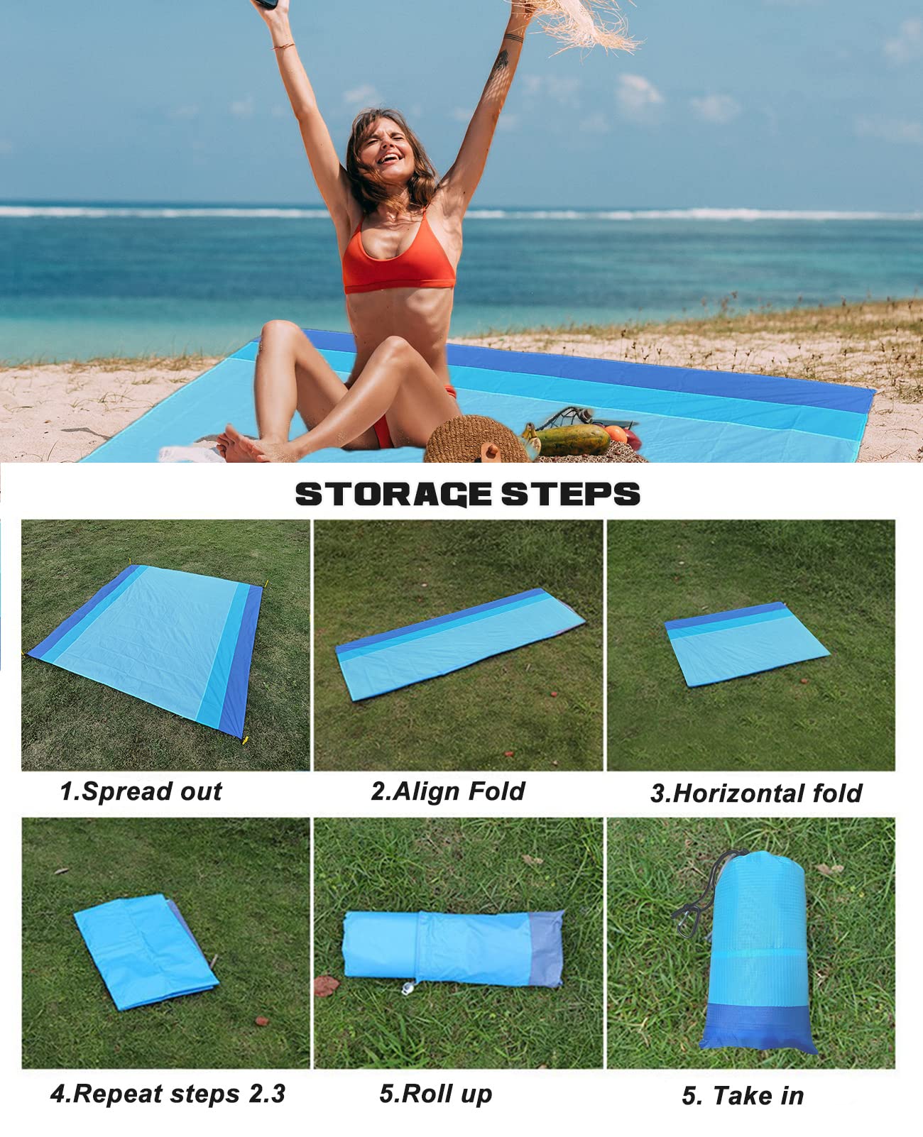 YOETTE Beach Blanket Oversized Mini Pocket Picnic Mat Sandproof Waterproof 83"×79" Extra Large Travel Lightweight Portable Packable Outdoor Camping Hiking Accessories