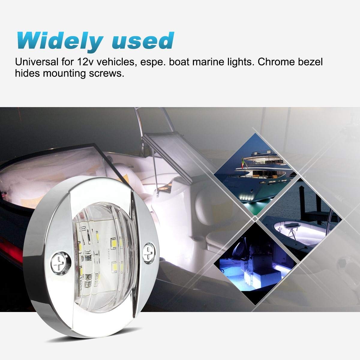 Partsam 2pcs 3" inch Round Navigation Lights Chrome Boat Marine Clear Lens Blue LED Transom Mount Stern Anchor Lamps, Courtesy/Deck/Night Fishing/Light, 12V Surface Mount, IP67 Waterproof (Pack of 2)
