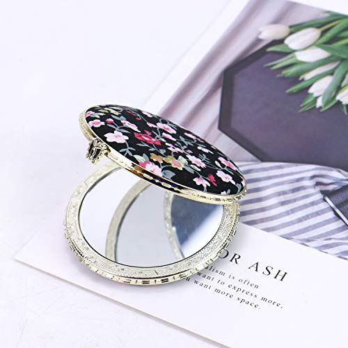 Monrocco Set of 4 Retro Floral Makeup Mirror for Handbag, Folding Compact Travel Pocket Beauty Makeup Mirror