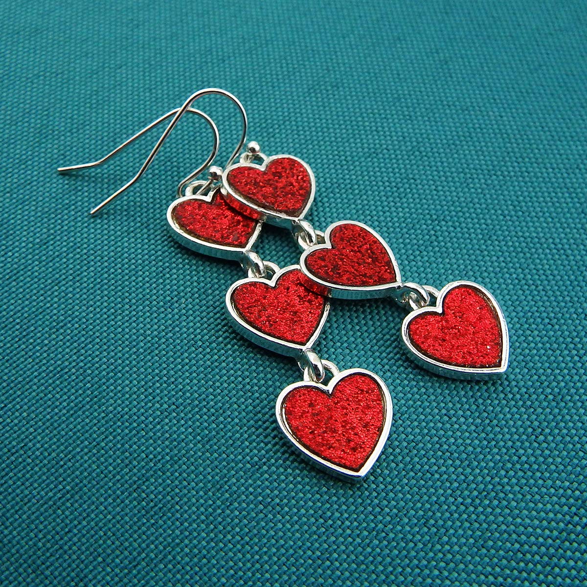 Multi New Red Interlocking Heart Dangle Earrings For Women Alloy Silver