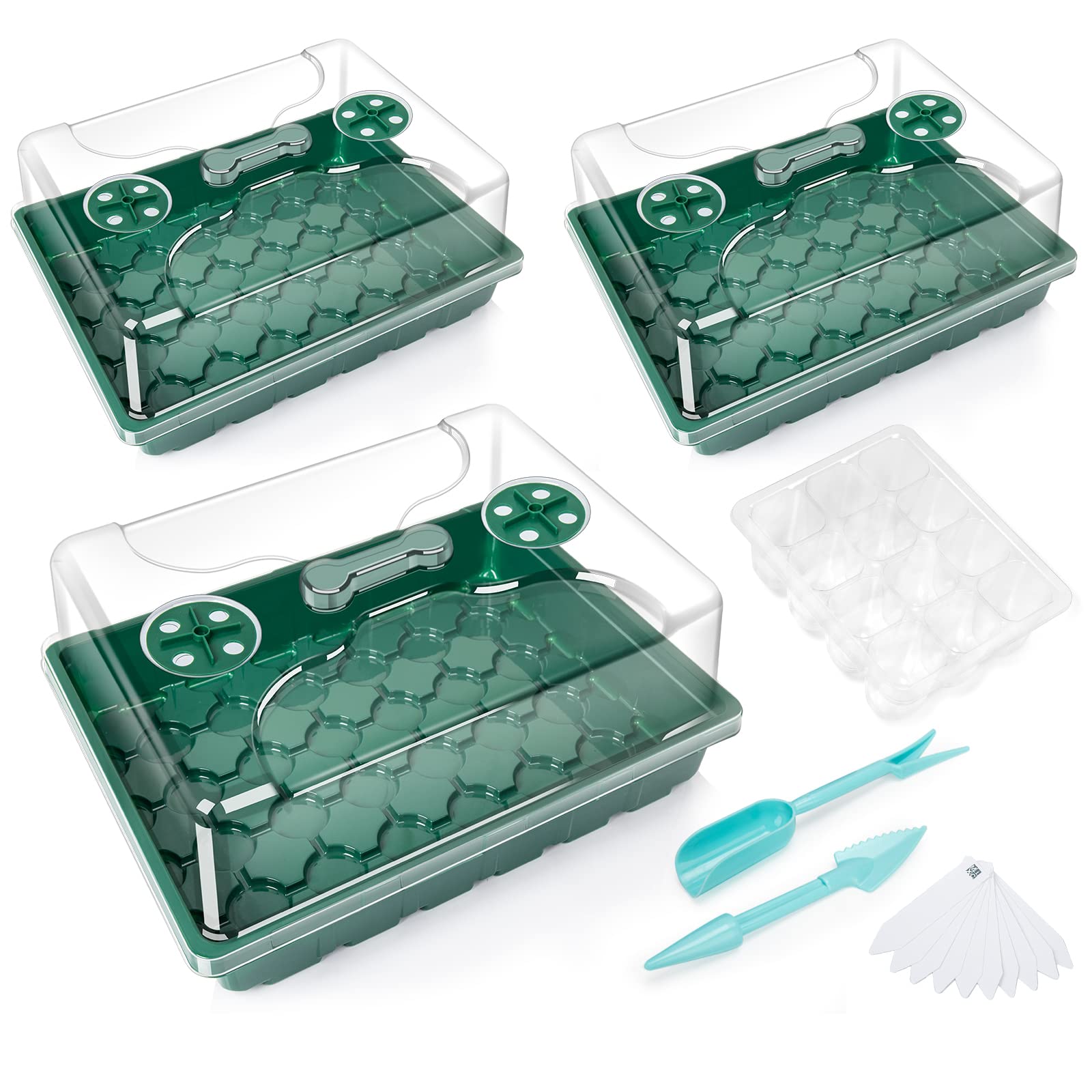 MIXC 3-set 144-cell Sturdy Seed Starter Tray With Humidity Dome Seedling Trays Growing Starting Germination Kit Seed Starter Clone Tray for Microgreens Soil Blocks Rockwool Cubes Wheatgrass Hydroponic