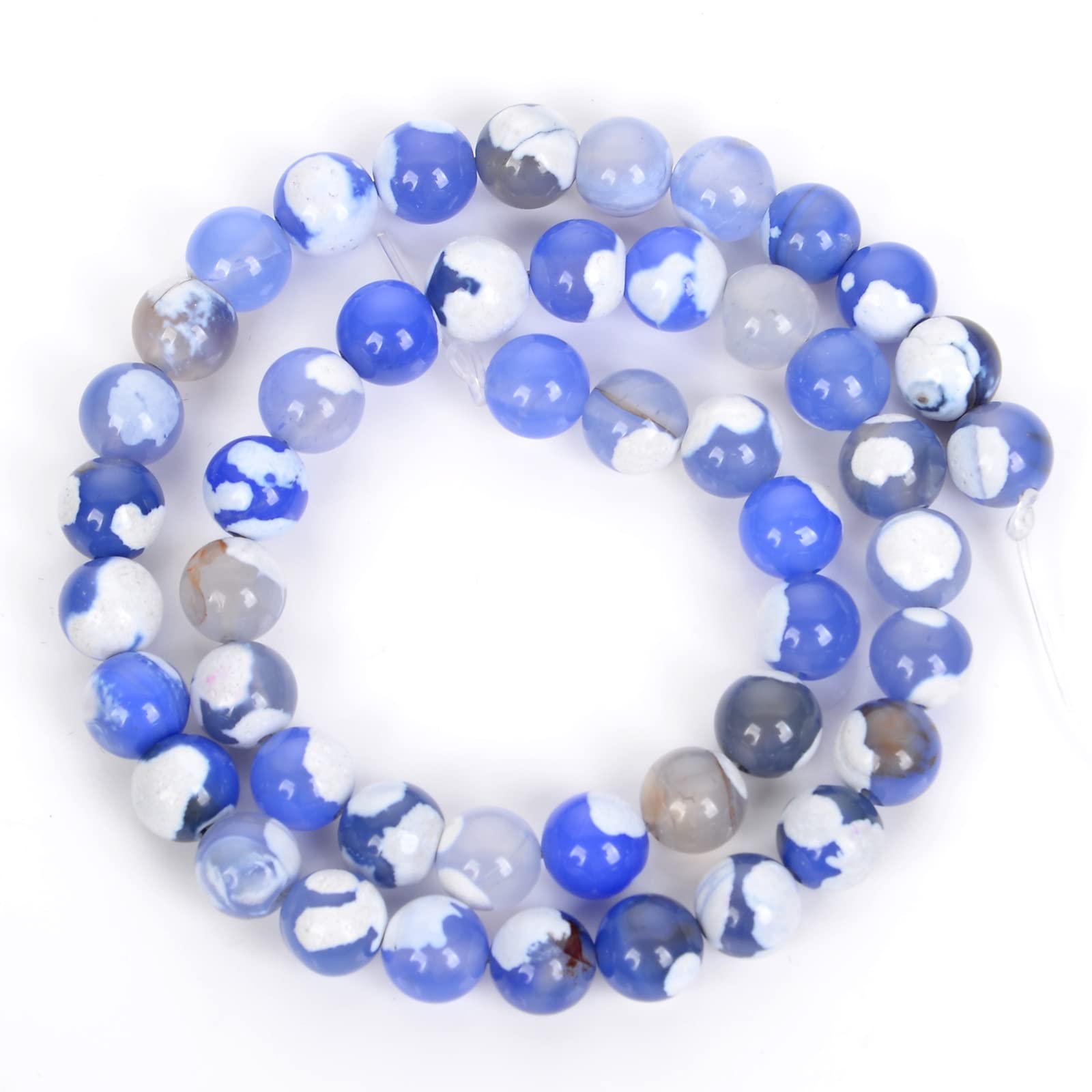 NHBT YU 6/8/10mm Natural Stone White Blue Fire Agate Round Beads Loose Spacer Bead for Jewelry Making DIY Accessories T87 (Color : H8611, Item Diameter : 6mm)