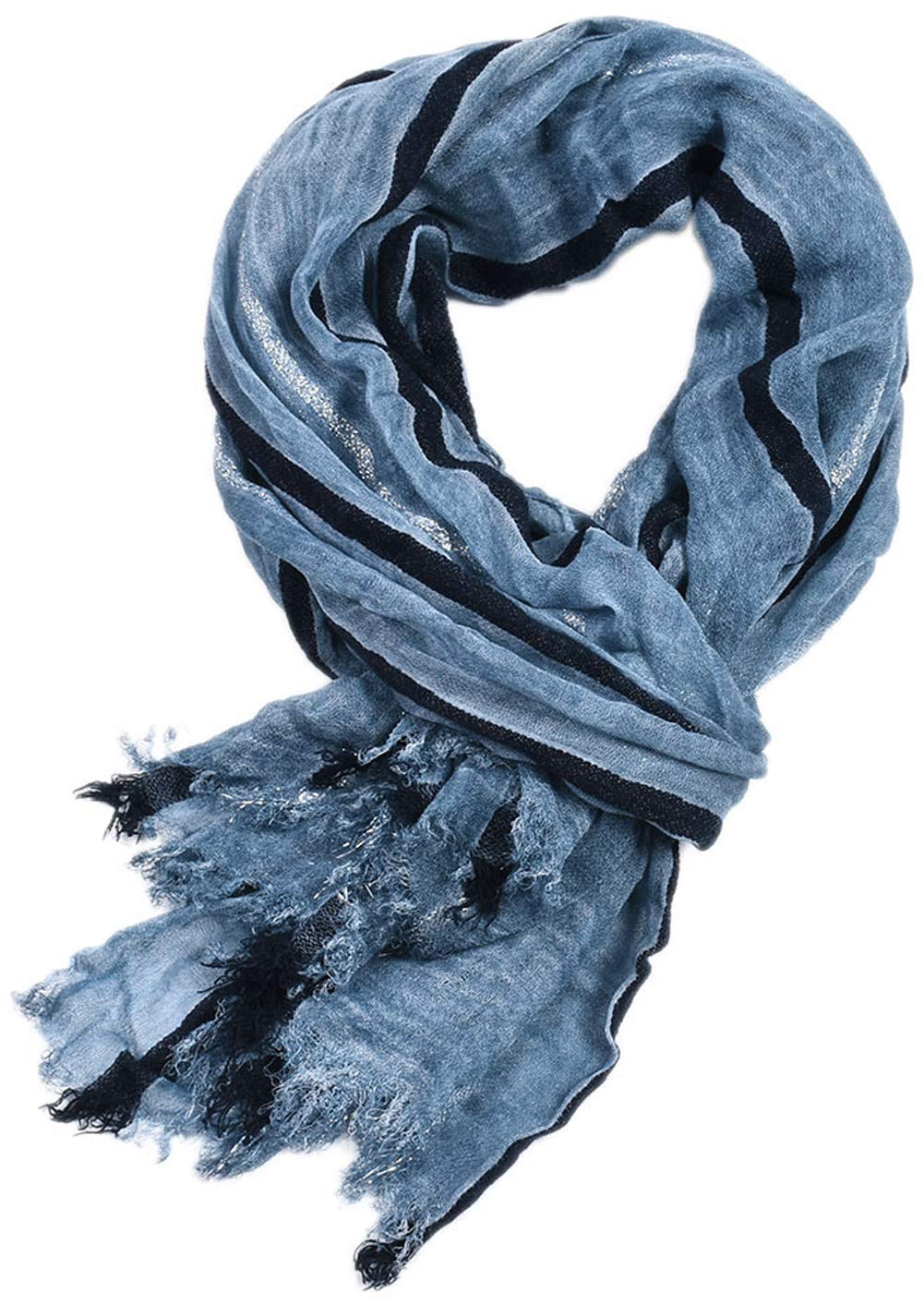 Runtlly Men Scarves Cotton-Linen Soft Warm Crinkle Long Scarf 180308 Blue