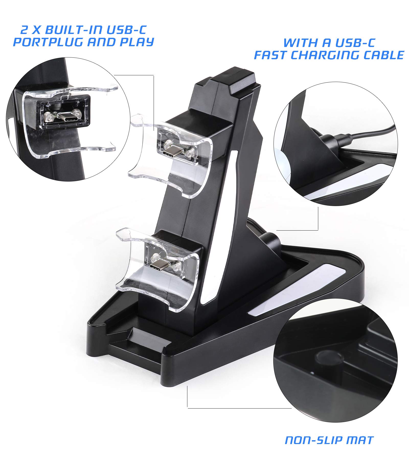 RHOTALL PS5 Controller Charger Station, Charging Dock Station for Playstation 5 DualSense Controller, Dual USB Fast Charging Station & LED Indicator