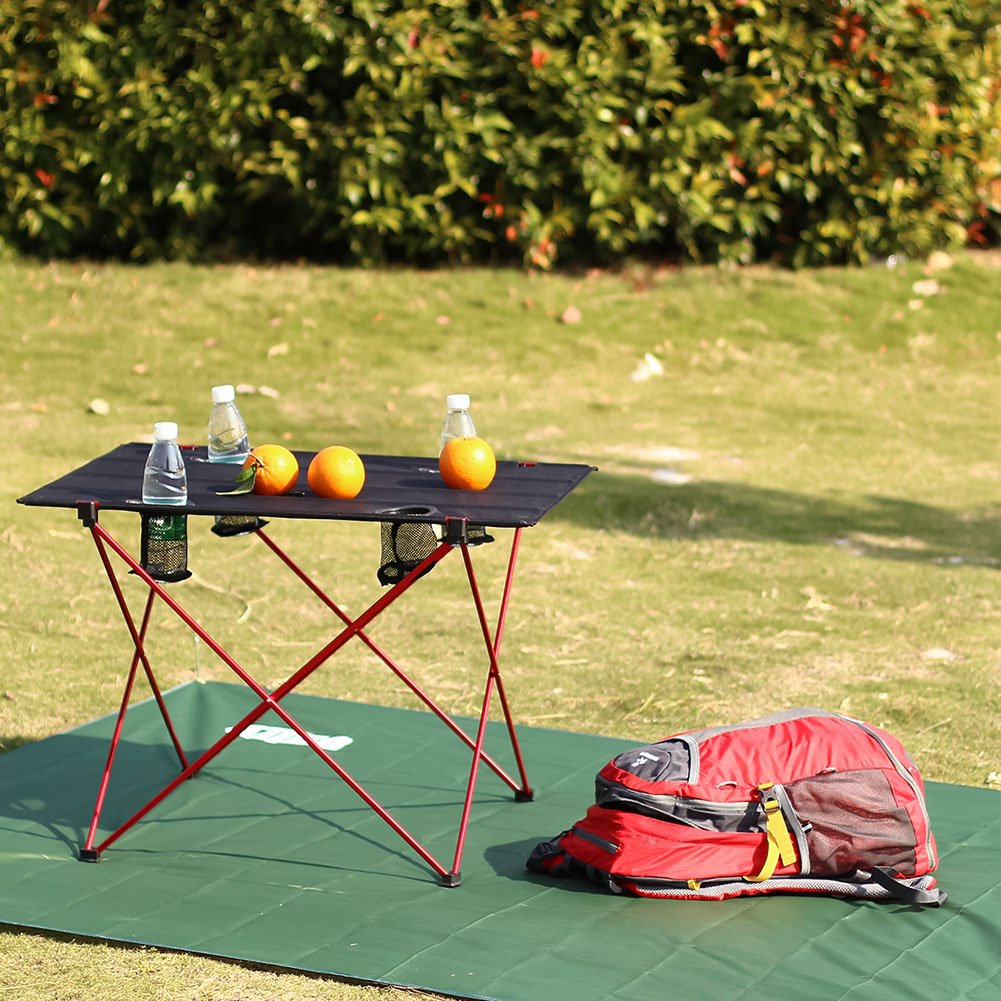 Outry Lightweight Folding Table with Cup Holders, Portable Camp Table (L - Unfolded: 29.5" x 22" x 21")