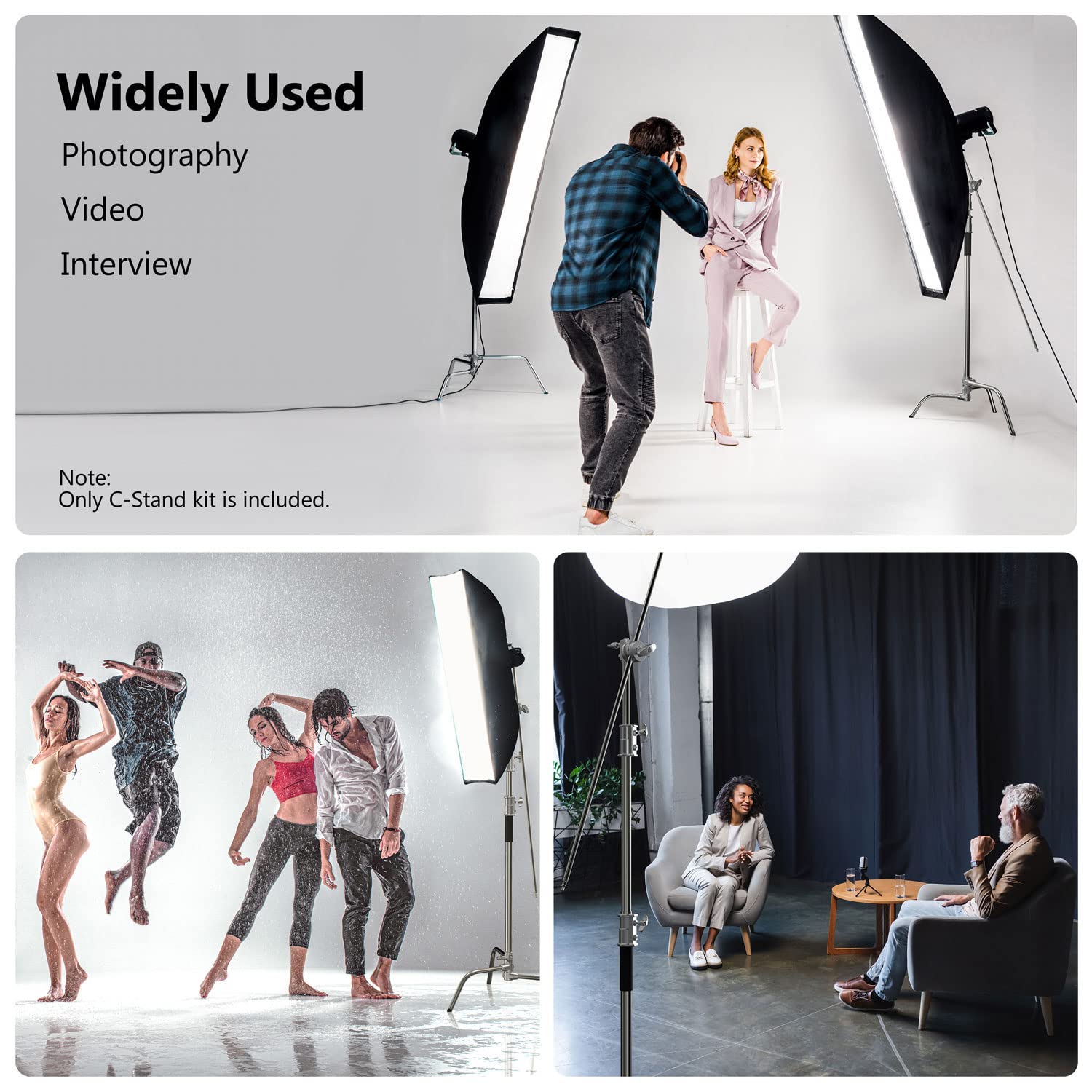 Photography C Stand with Boom Arm: 100% Stainless Steel - Takerers BS11 Heavy Duty Max Height 10.5ft/131inch Light Stands (2 Pack) with 4.2ft/50inch Holding Arm, 2 Grip Head, 2 Sandbag