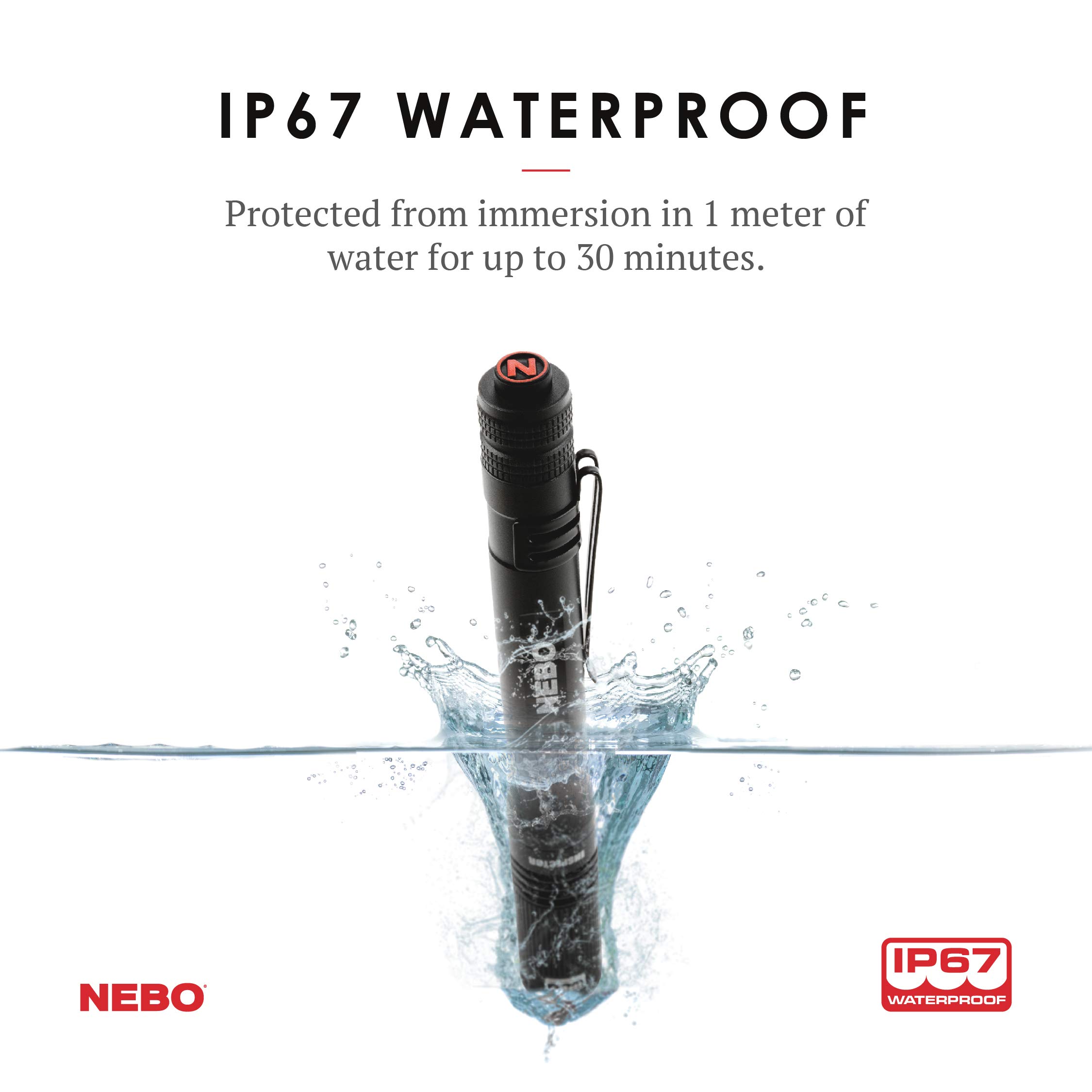 NEBO INSPECTOR Waterproof LED Pen Light Flashlight | 180 Lumen Inspector Light Powered by 2 AAA Batteries