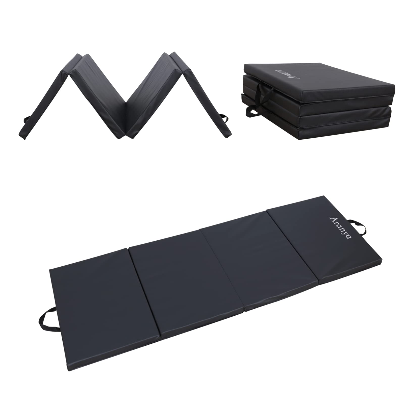 Upgraded Folding Exercise Mat, 1.57 Inch Thick Gymnastics Mat with Carrying Handles, Exercise Mat for Yoga, for Tumbling, MMA, Martial Arts, Gymnastics, Stretching, Core Workouts
